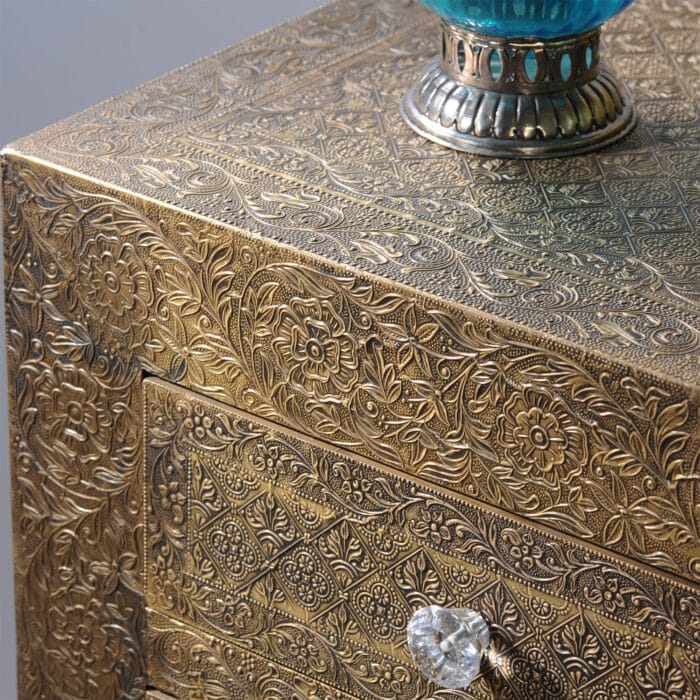 Intricate Brass Inlay Drawer Chest - Brass Chest