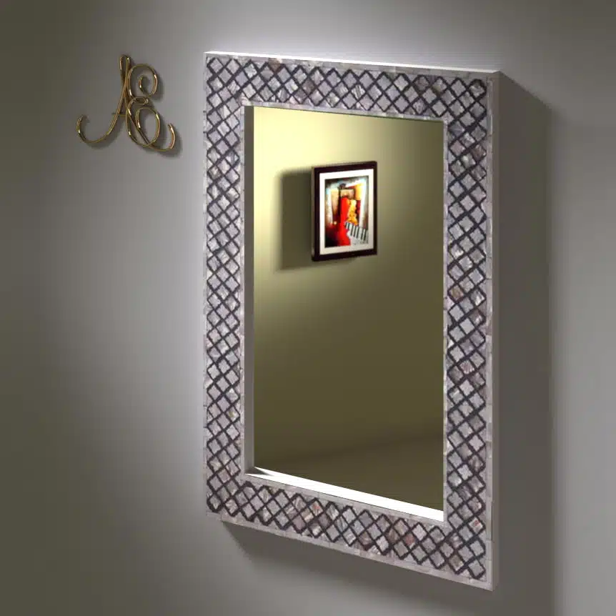 Diamond Pattern Inlay Mirror - Handcrafted Decorative Piece